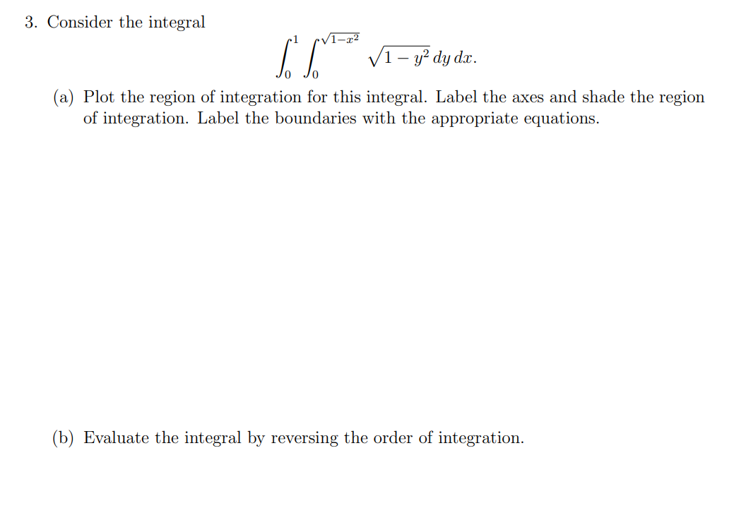 Solved Consider the integral∫01∫01-x221-y22dydx.(a) ﻿Plot | Chegg.com