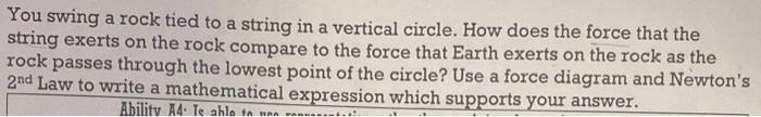 Solved You swing a rock tied to a string in a vertical | Chegg.com