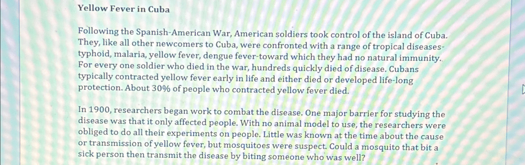 Solved Yellow Fever in CubaFollowing the Spanish-American | Chegg.com