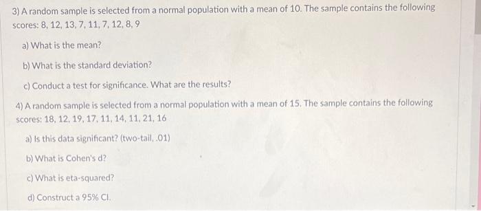 Solved 3) A random sample is selected from a normal | Chegg.com