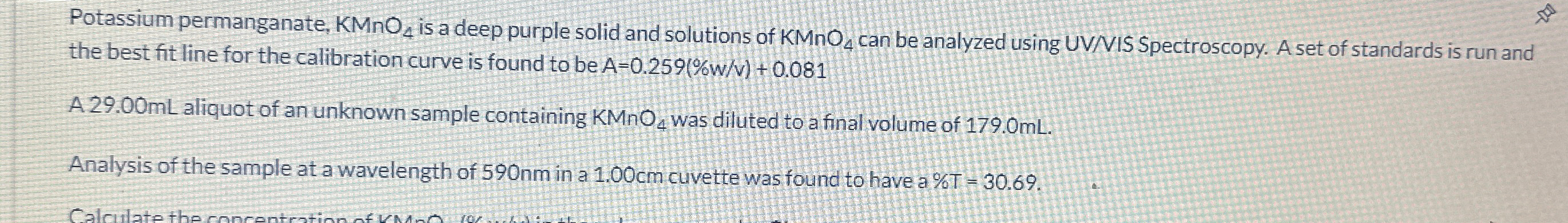 Potassium permanganate, KMnO4 ﻿is a deep purple solid | Chegg.com