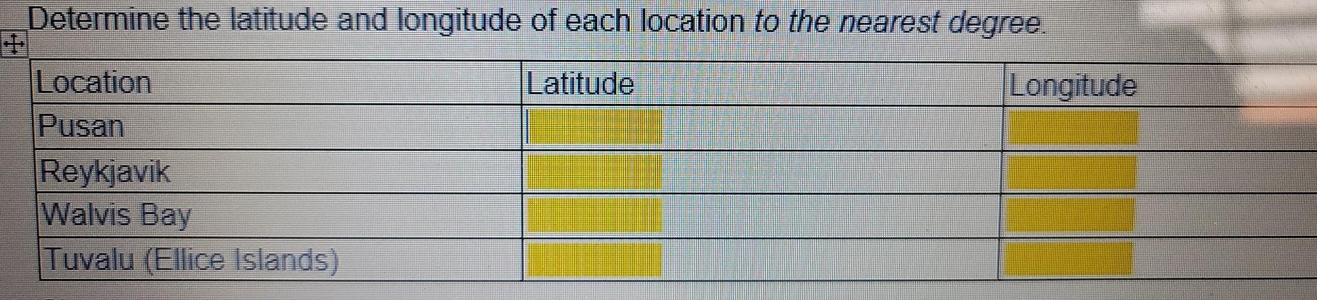 Solved Determine the latitude and longitude of each location | Chegg.com