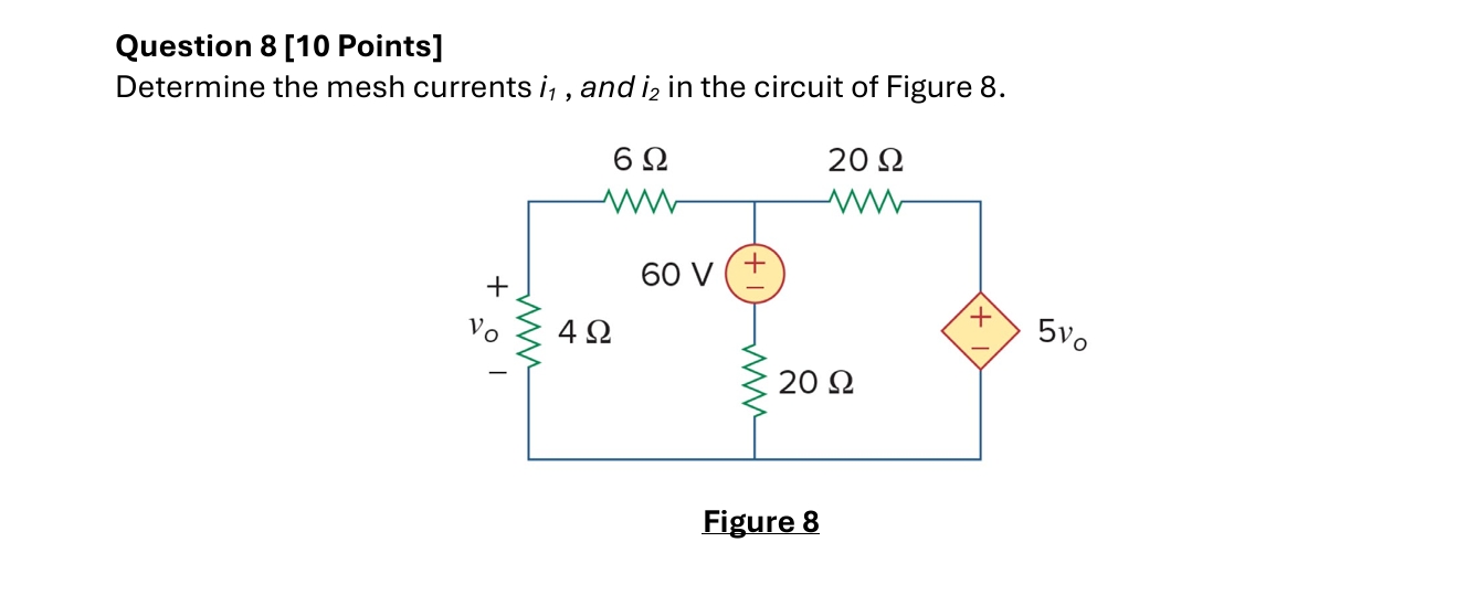 Solved Question 8 [10 ﻿Points]Determine the mesh currents | Chegg.com