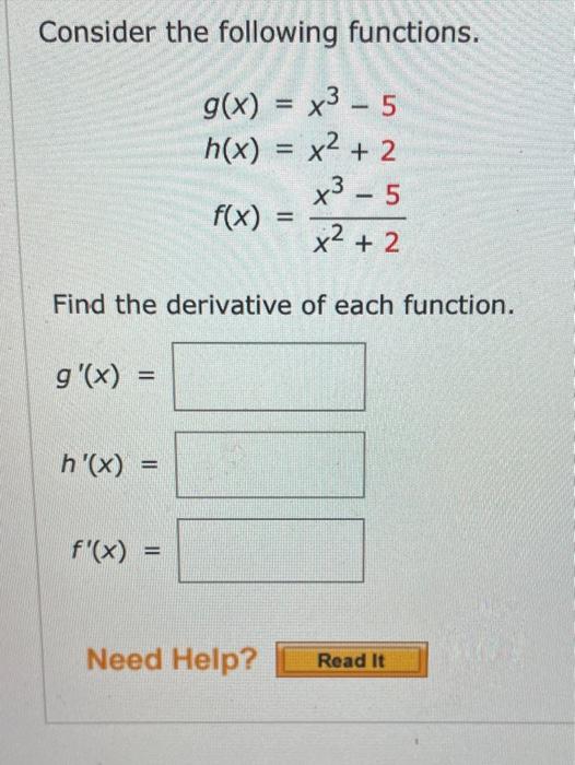 Solved Consider the following functions. g(x) = x3 - 5 h(x) | Chegg.com