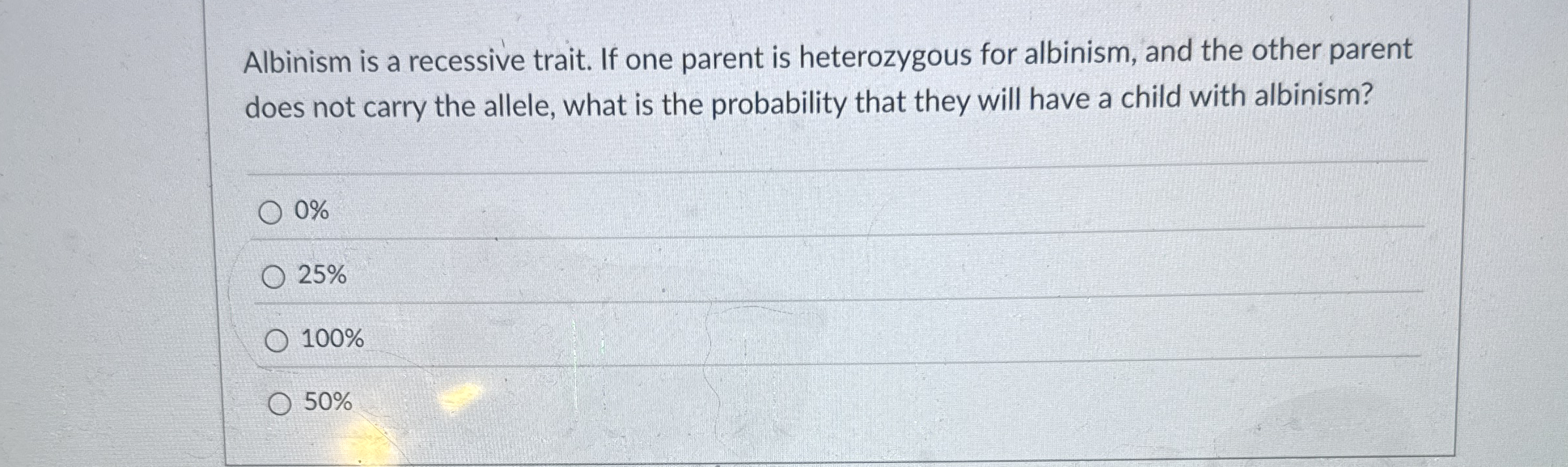 Solved Albinism is a recessive trait. If one parent is | Chegg.com