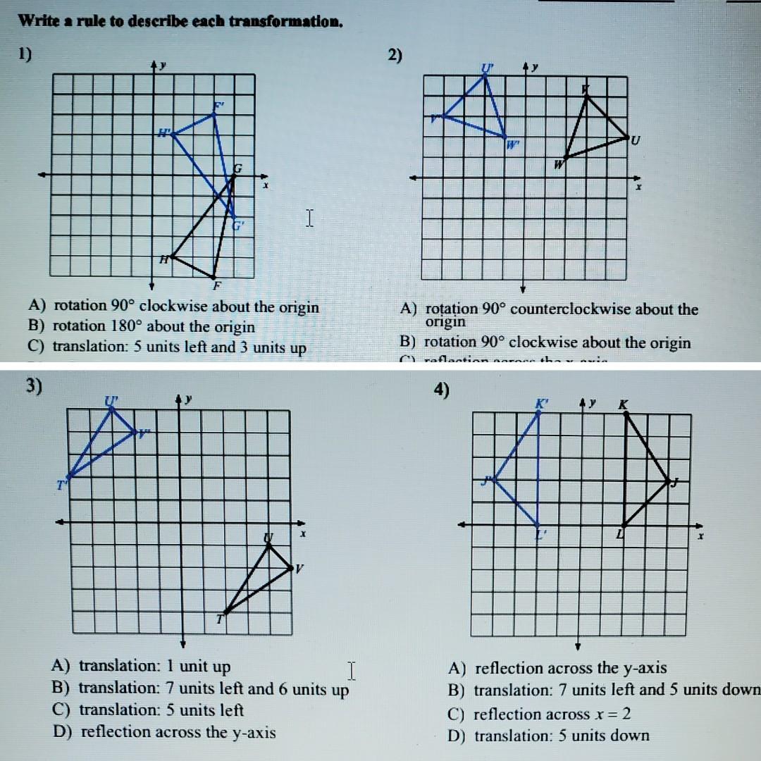 Solved Write a rule to describe each transformation. 1) 2) U | Chegg.com