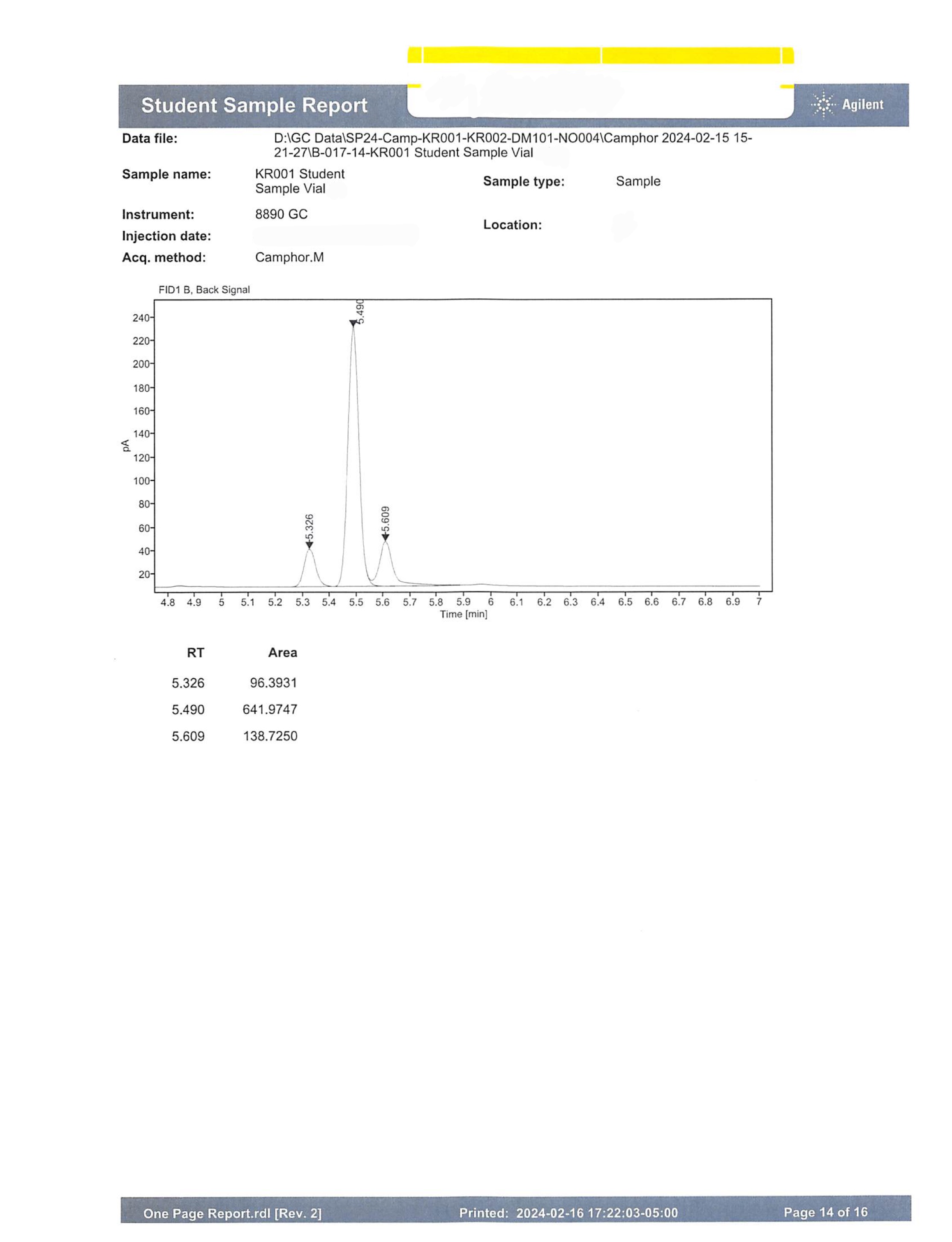 Solved Using the peak areas in your GC printout, calculate | Chegg.com
