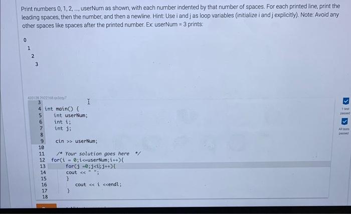 Solved Print numbers 0,1,2,…, userNum as shown, with each | Chegg.com