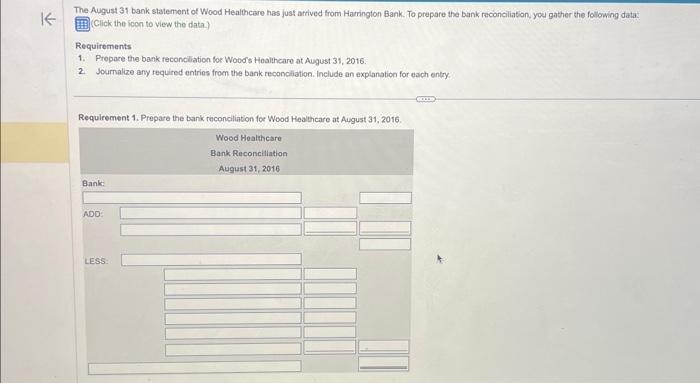 Solved The August 31 bank statement of Wood Healthcare has | Chegg.com