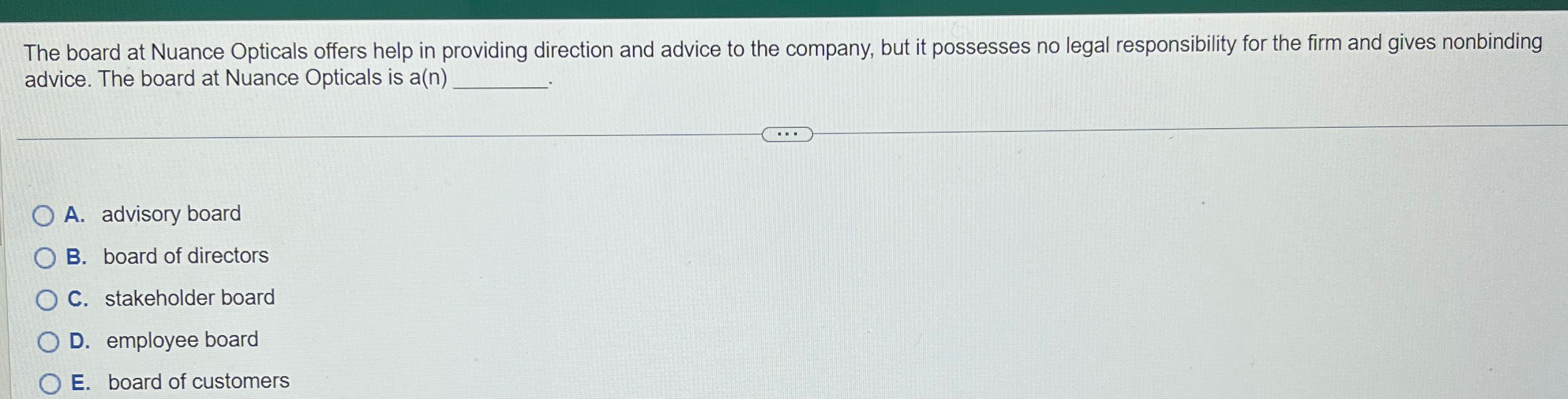Solved The board at Nuance Opticals offers help in providing | Chegg.com
