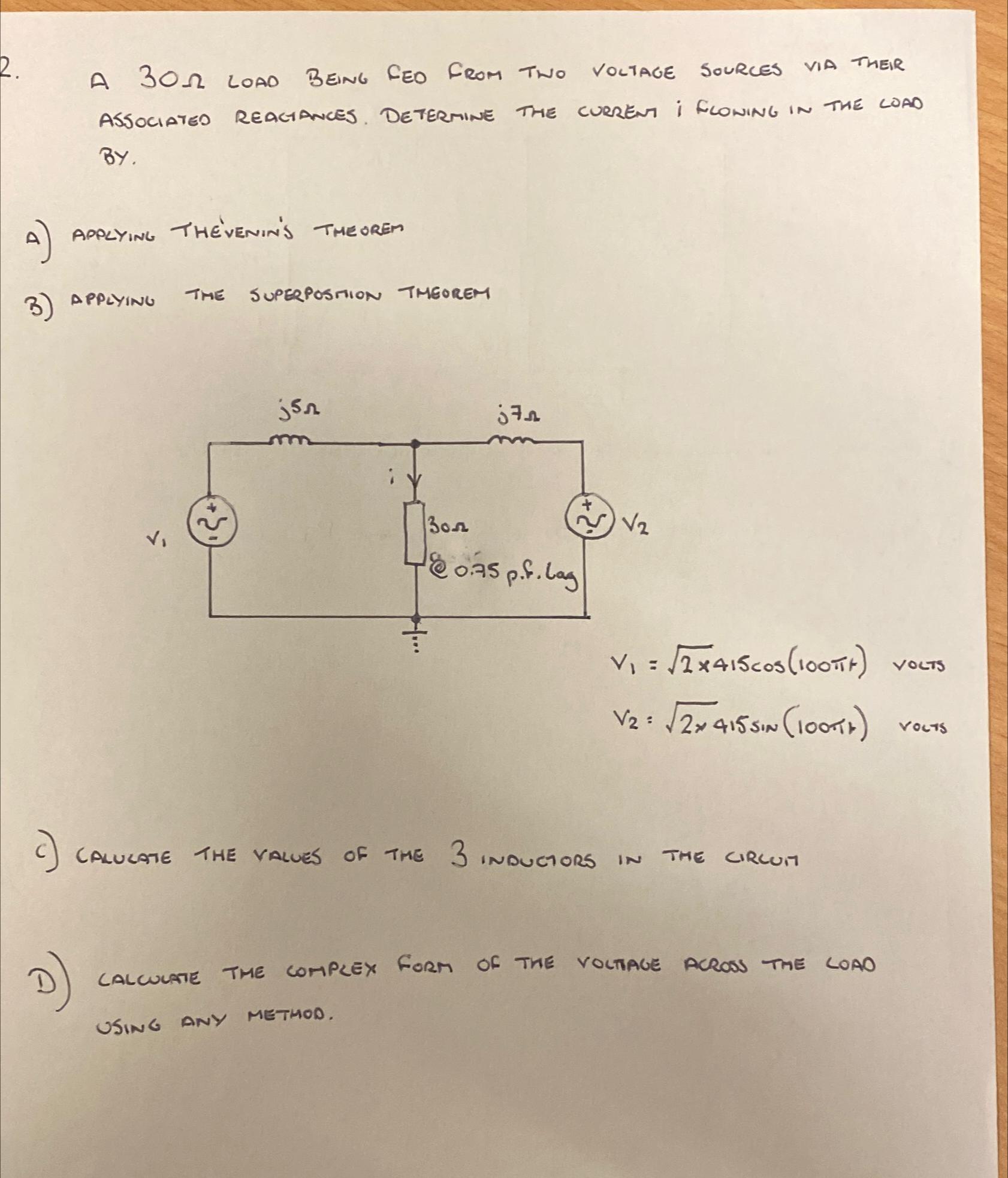A 30Ω ﻿load being fed from two voltage sources via | Chegg.com