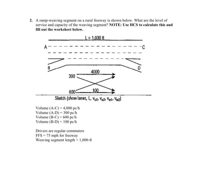 Solved 2. A ramp-weaving segment on a rural freeway is shown | Chegg.com