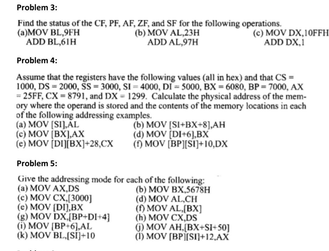 Solved Problem 3: Find the status of the CF, PF, AF, ZF, and | Chegg.com