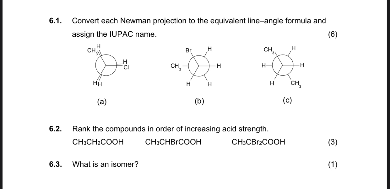 Solved 6.1. ﻿Convert each Newman projection to the | Chegg.com