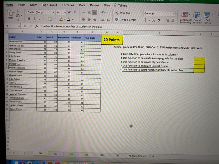 Solved Home Insert Draw Page Layout Formulas Data Review | Chegg.com