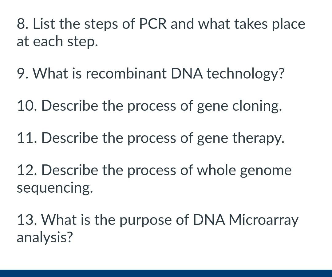 Solved 8. List the steps of PCR and what takes place at each | Chegg.com