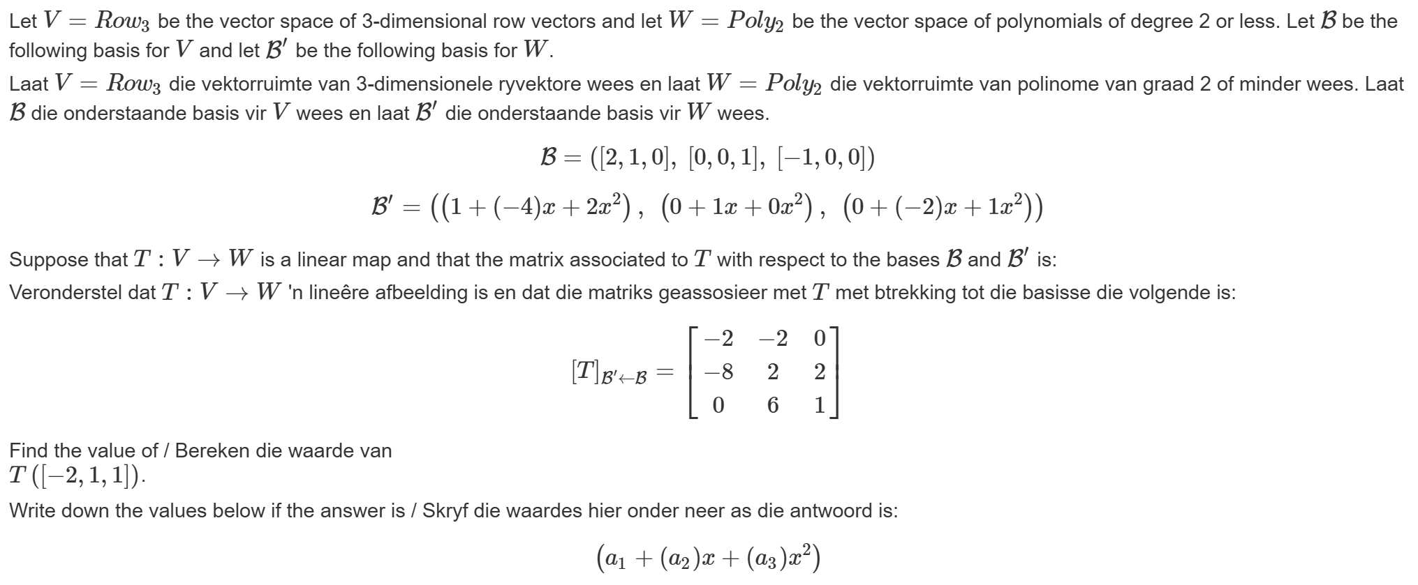 Solved Let V=Row3 ﻿be the vector space of 3-dimensional row | Chegg.com