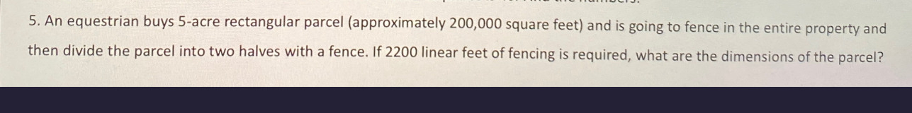 Solved An equestrian buys 5 -acre rectangular parcel | Chegg.com