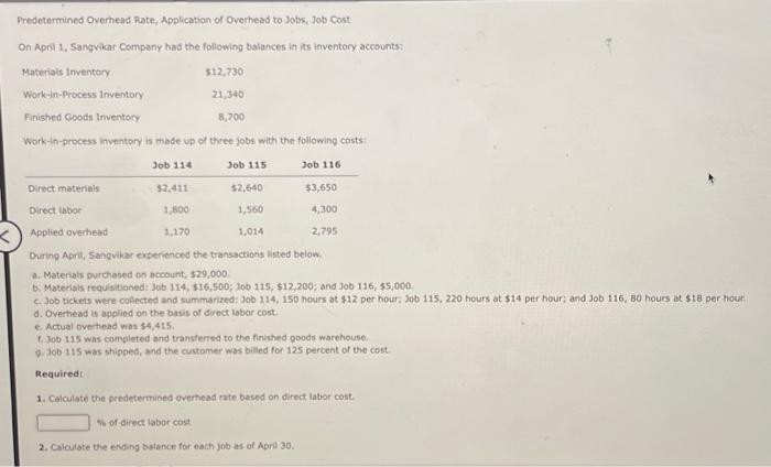 Solved Predetermined Overhead Rate, Application of Overhead | Chegg.com