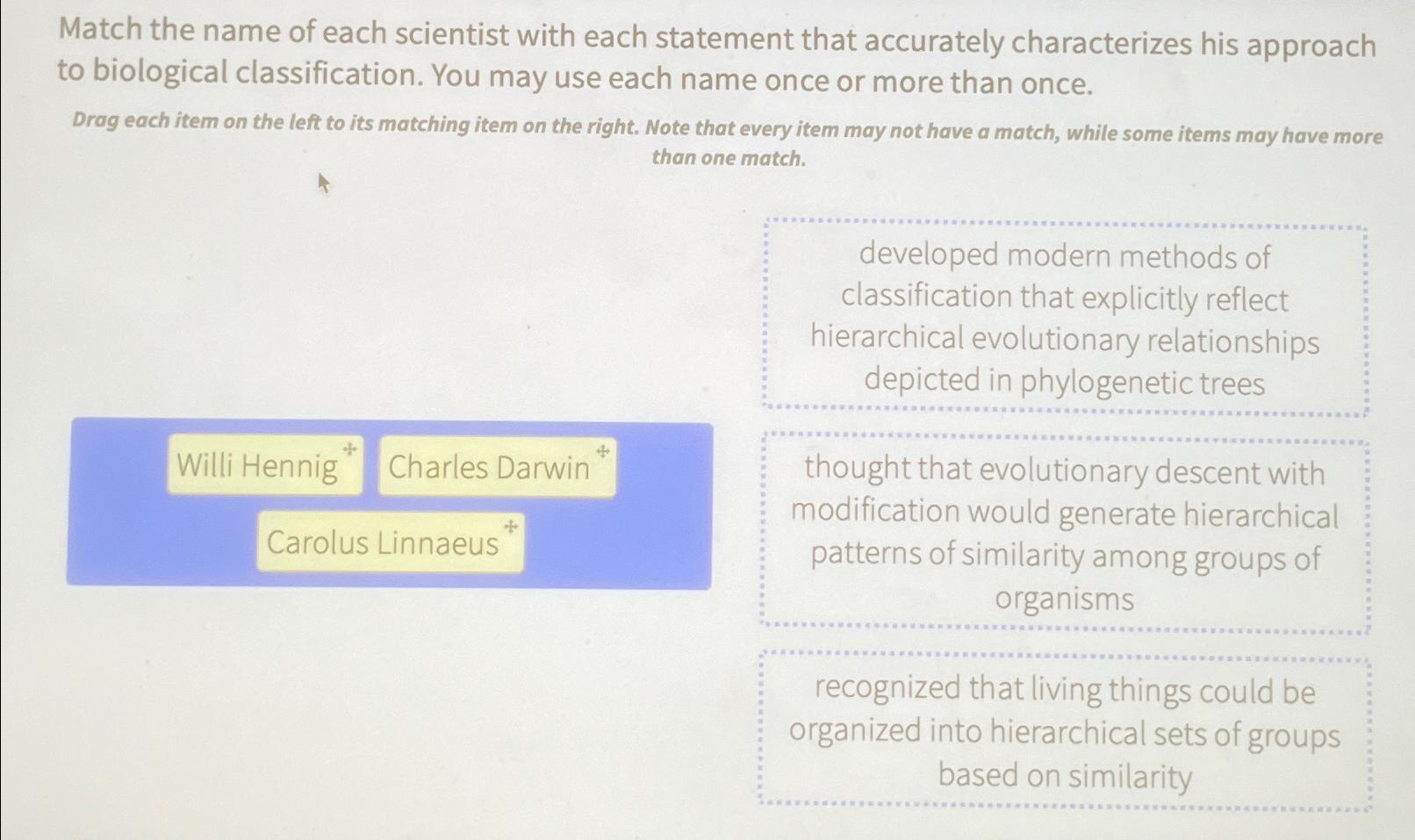 Solved Match the name of each scientist with each statement | Chegg.com