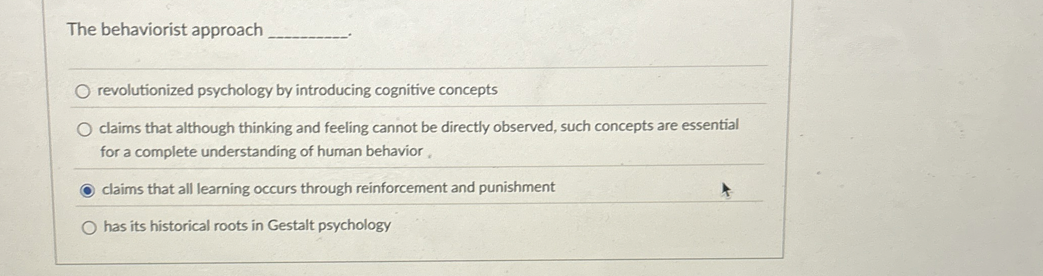 Solved The behaviorist approachrevolutionized psychology by | Chegg.com