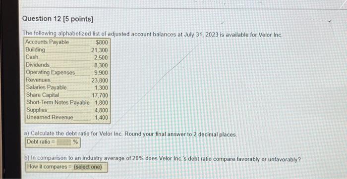 Solved Question 12 [5 points] The following alphabetized | Chegg.com