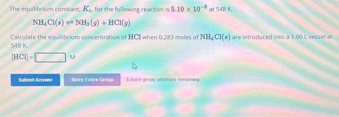 Solved The equilibrium constant, Kc, for the following | Chegg.com