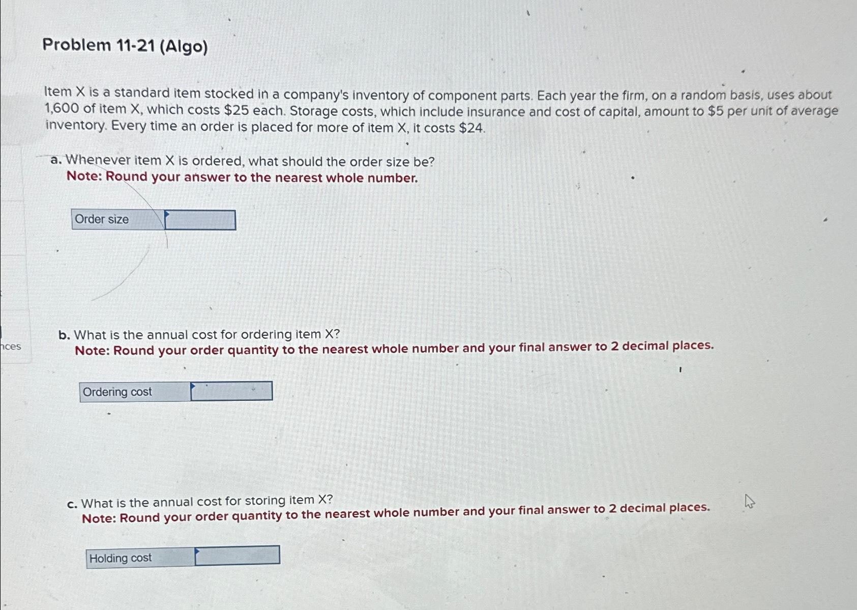 Solved Problem 11-21 (Algo)Item x ﻿is a standard item | Chegg.com