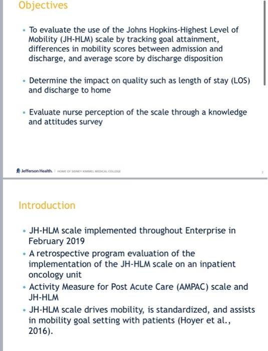 Promoting Mobility in Oncology Patients Using | Chegg.com