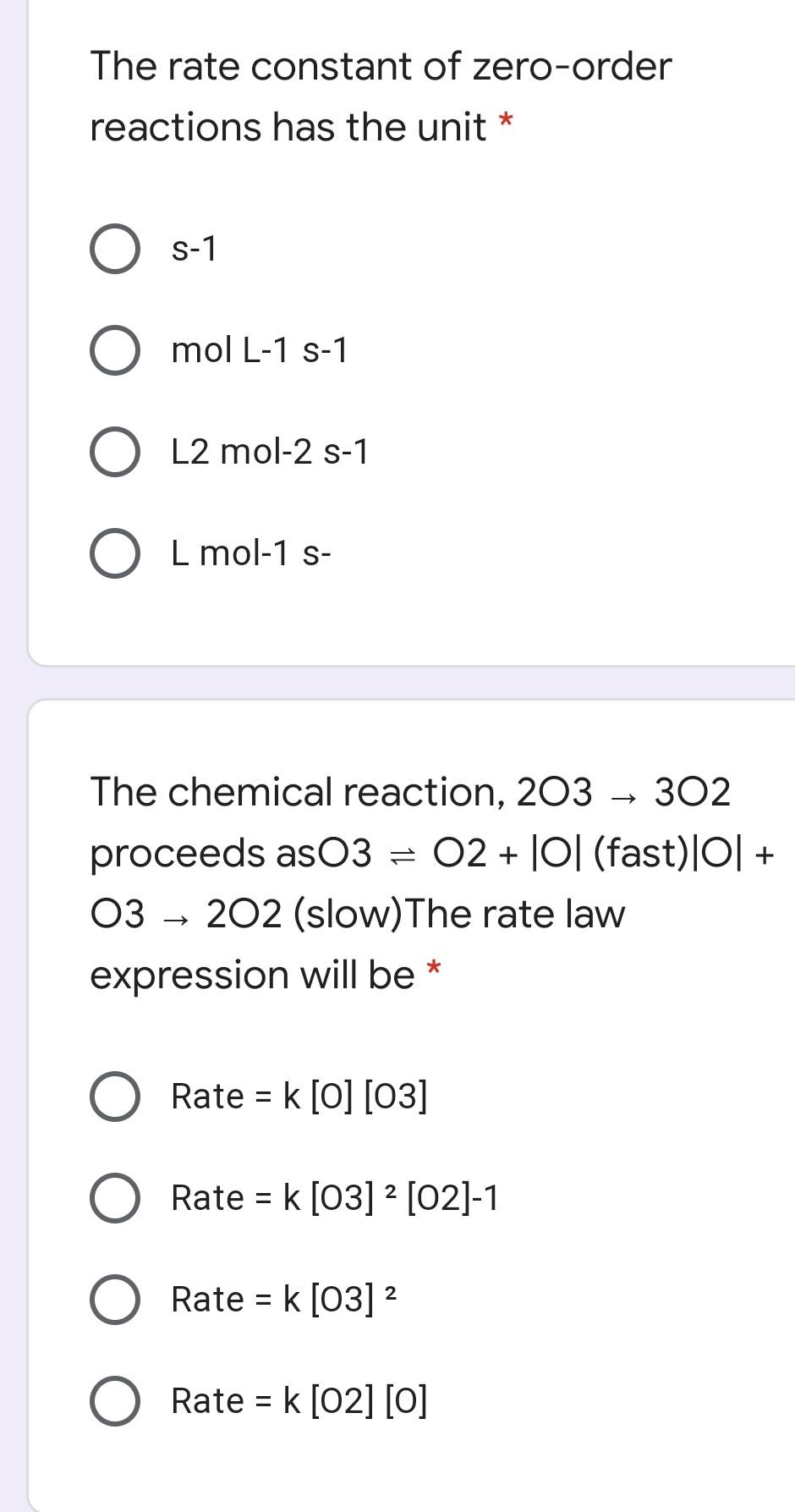 Solved The rate constant of zero-order * reactions has the | Chegg.com