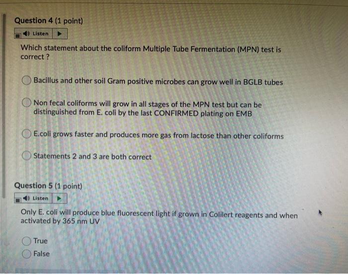 Solved lWhich statement about the coliform Multiple Tube | Chegg.com