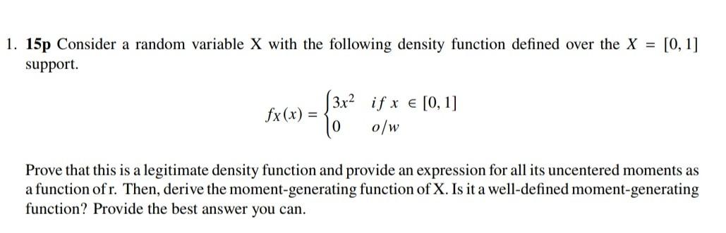 Solved 1. 15p Consider a random variable X with the | Chegg.com