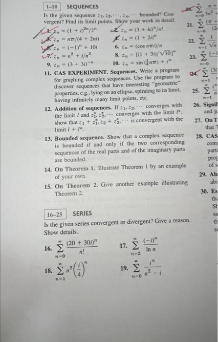 Solved Is the given sequence z1,22,⋯,zn,⋯ bounded? | Chegg.com