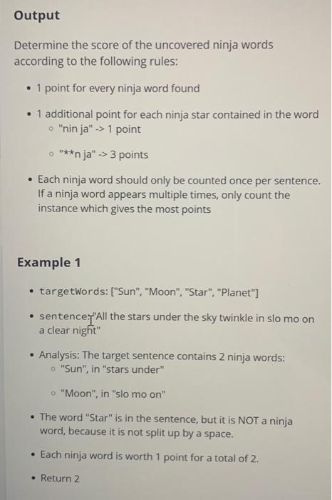 Solved Task A ninja word is a word which hides in a | Chegg.com