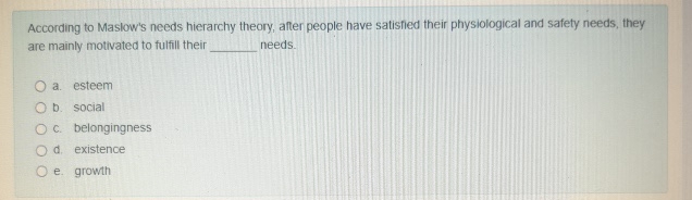 Solved According to Maslow's needs hierarchy theory, after | Chegg.com