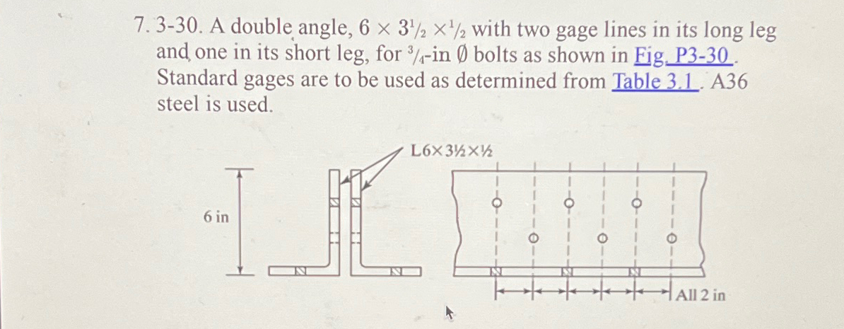 Solved 3-30. ﻿A double angle, 6×312×12 ﻿with two gage lines | Chegg.com