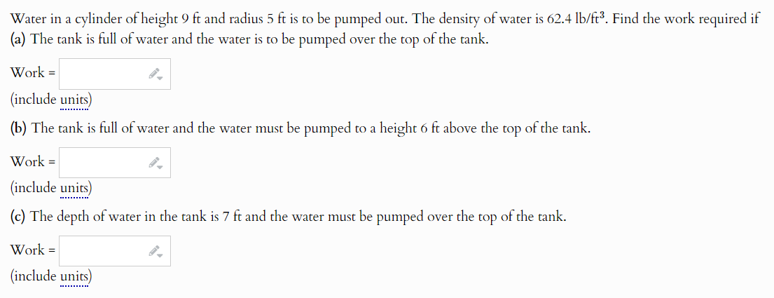 Solved Water in a cylinder of height 9ft ﻿and radius 5ft ﻿is | Chegg.com