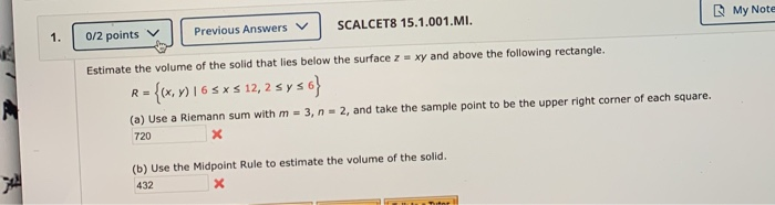 Solved 0/2 points Previous Answers V S CALCET8 15.1.001.MI. | Chegg.com