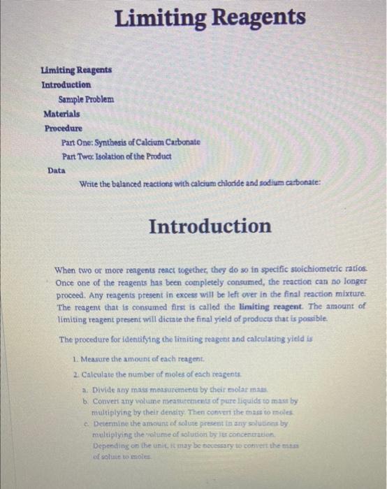 Limiting Reagents Limiting Reagents Introduction | Chegg.com