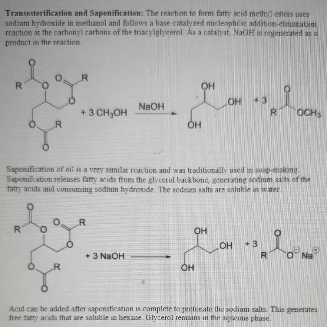 Solved Transesterification and Saponification: The reaction | Chegg.com