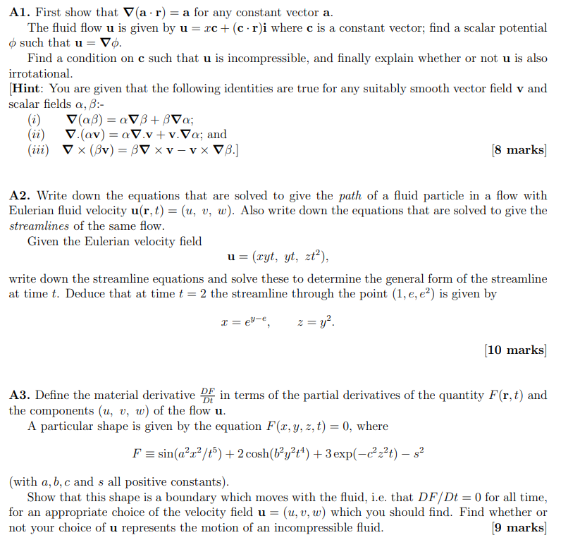 Solved A1. ﻿First show that grad(a*r)=a for any constant | Chegg.com