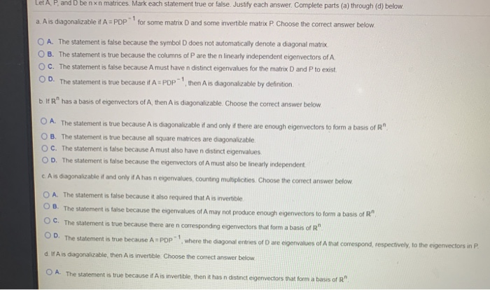 Solved 1 Let AP, and be nxn matrices. Mark each statement | Chegg.com