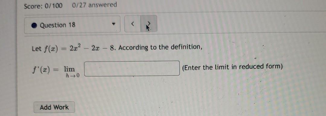 Solved Score 0 100 0 27 Answered Question 18 Let F X 2x2