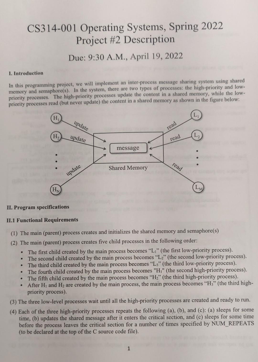 CS314-001 Operating Systems, Spring 2022 Project #2 | Chegg.com