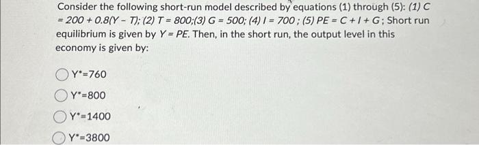 Solved Consider the following short-run model described by | Chegg.com