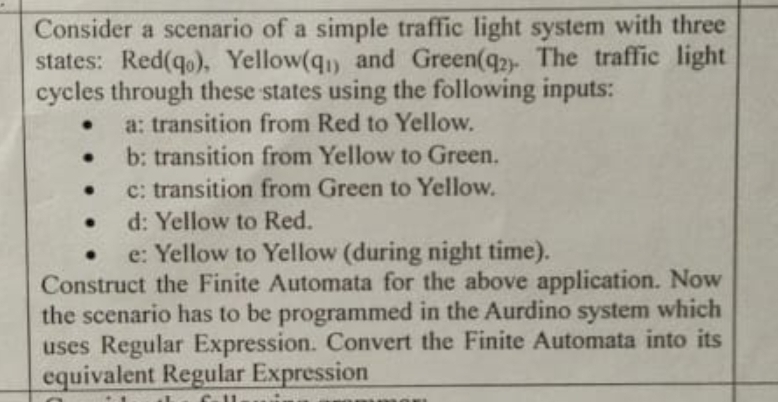 Solved Consider a scenario of a simple traffic light system | Chegg.com