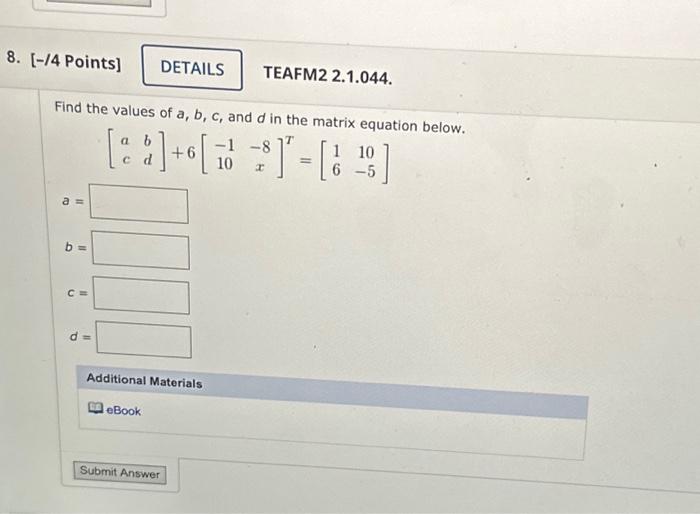 Solved Find the values of \\( a, b, c \\), and \\( d \\) in | Chegg.com