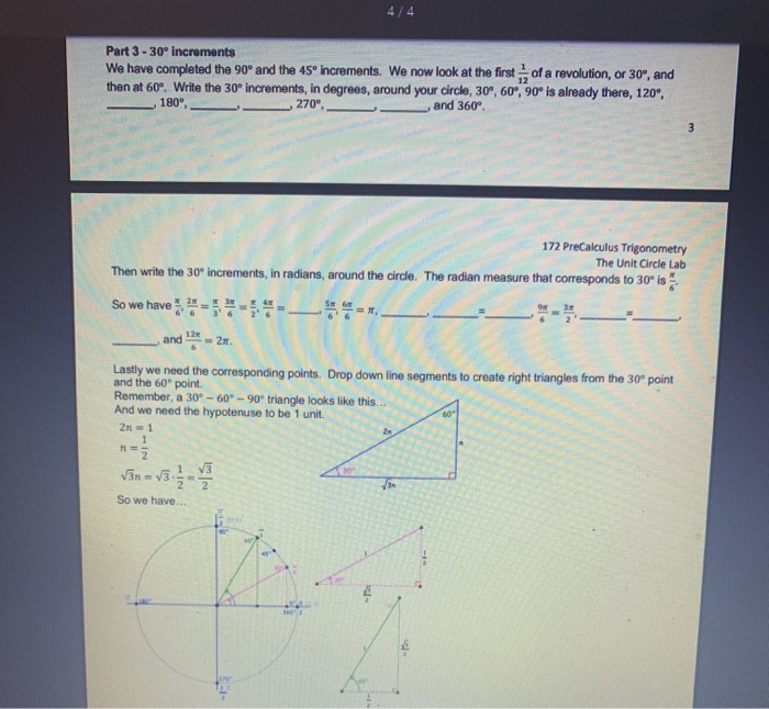 Solved 172 PreCalculus Trigonometry The Unit Circle Lab | Chegg.com