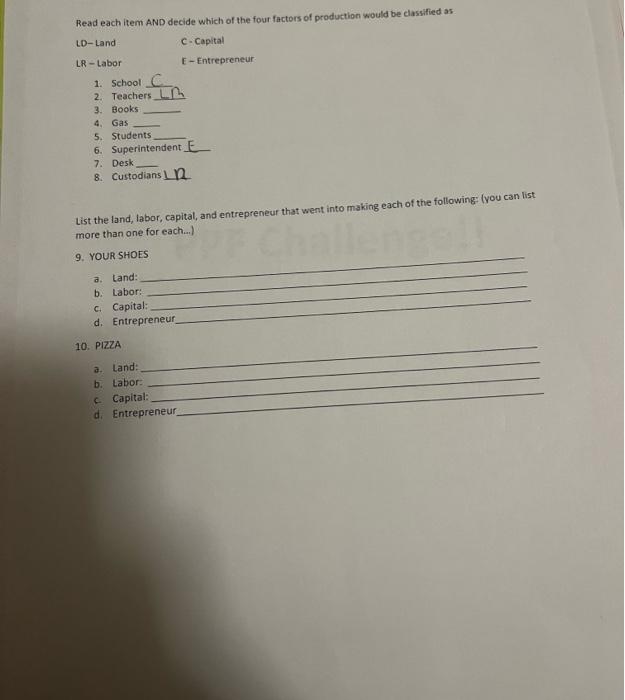 Solved Read each item AND decide which of the four factors | Chegg.com