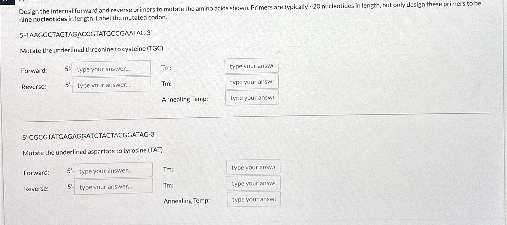 Solved Design the internal forward and reverse primers to | Chegg.com